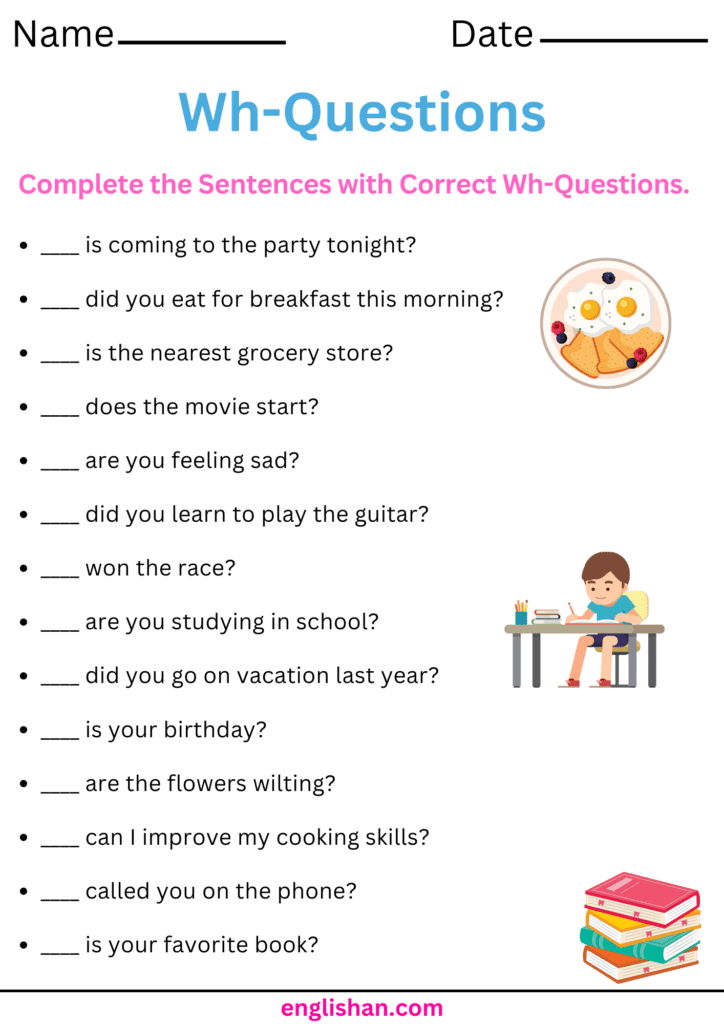 Wh Questions Exercises with Answers • Englishan