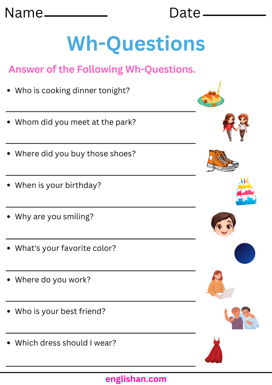 Wh Questions Exercises with Answers • Englishan