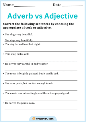 Adverb vs Adjective Worksheets with Answers
