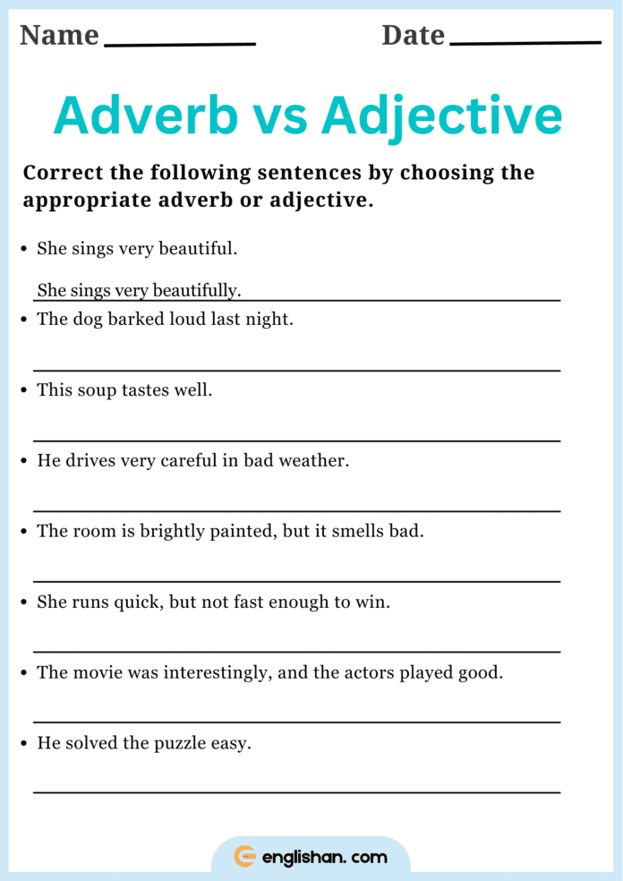 Adverb Vs Adjective Worksheets With Answers Adverb Vs Adjective Worksheets With Answers