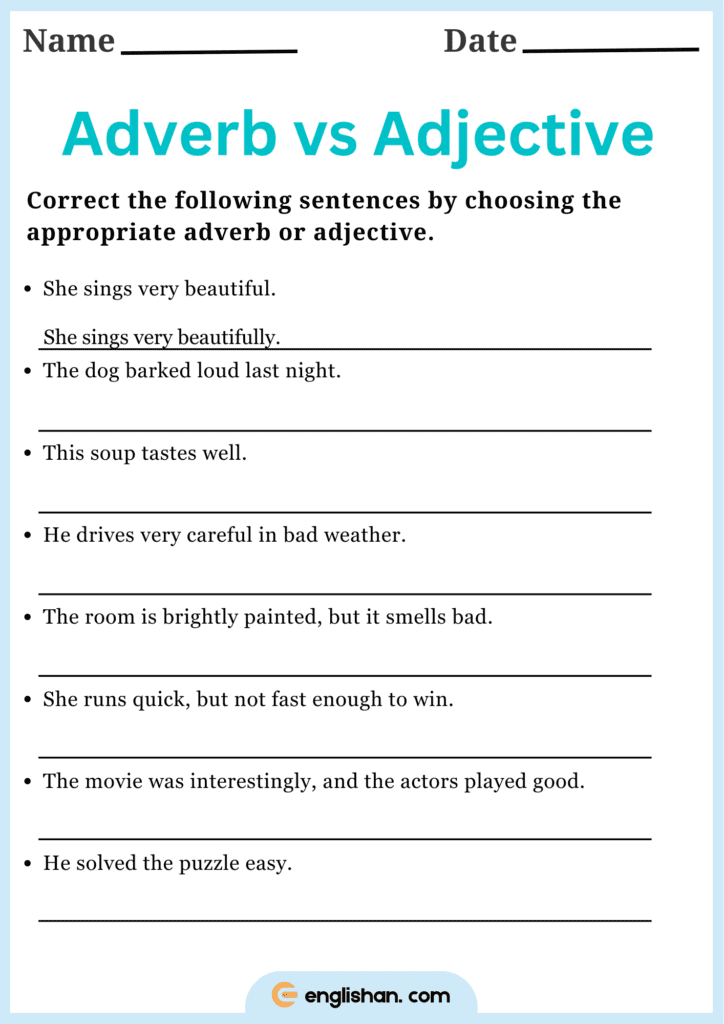 Adverb Vs Adjective Worksheets With Answers