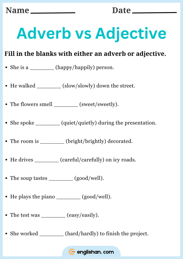 Adverb vs Adjective Worksheets with Answers