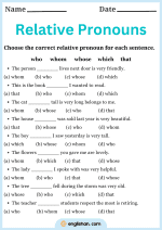Relative Pronouns Worksheets with Answers • Englishan
