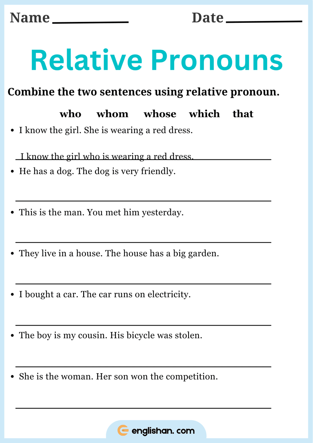 Relative Pronouns Worksheets with Answers • Englishan