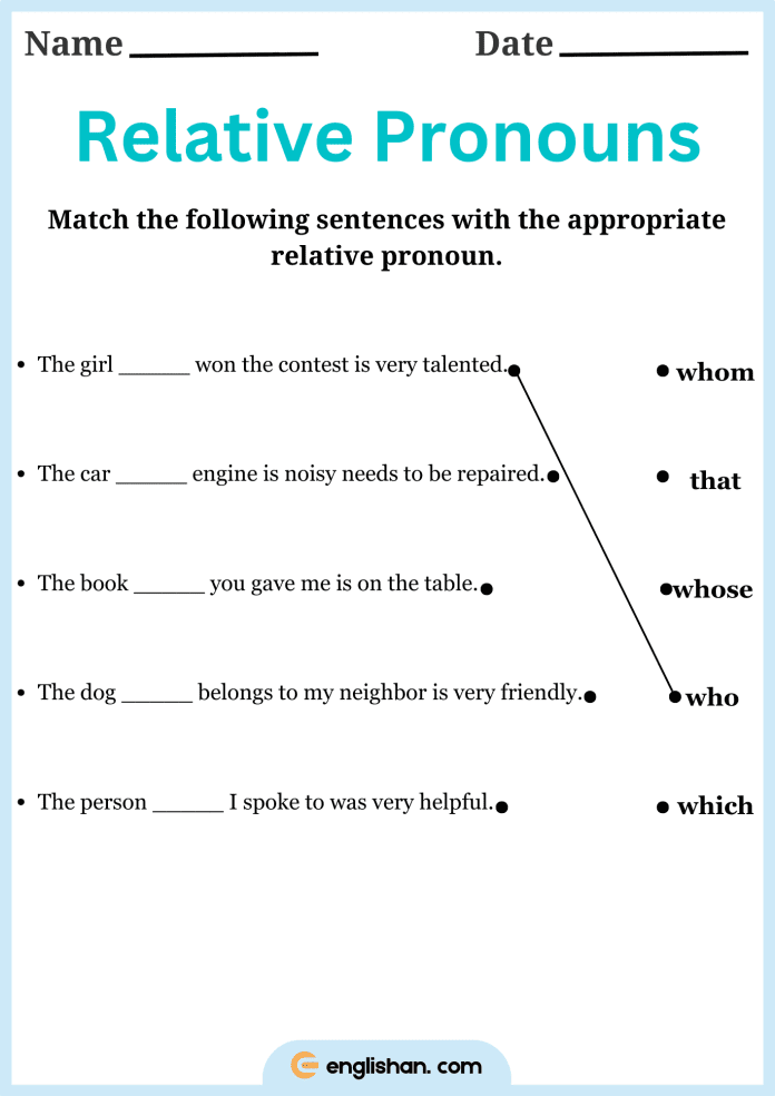 Relative Pronouns Worksheets with Answers • Englishan