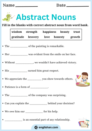 Abstract Nouns Worksheets with Answers