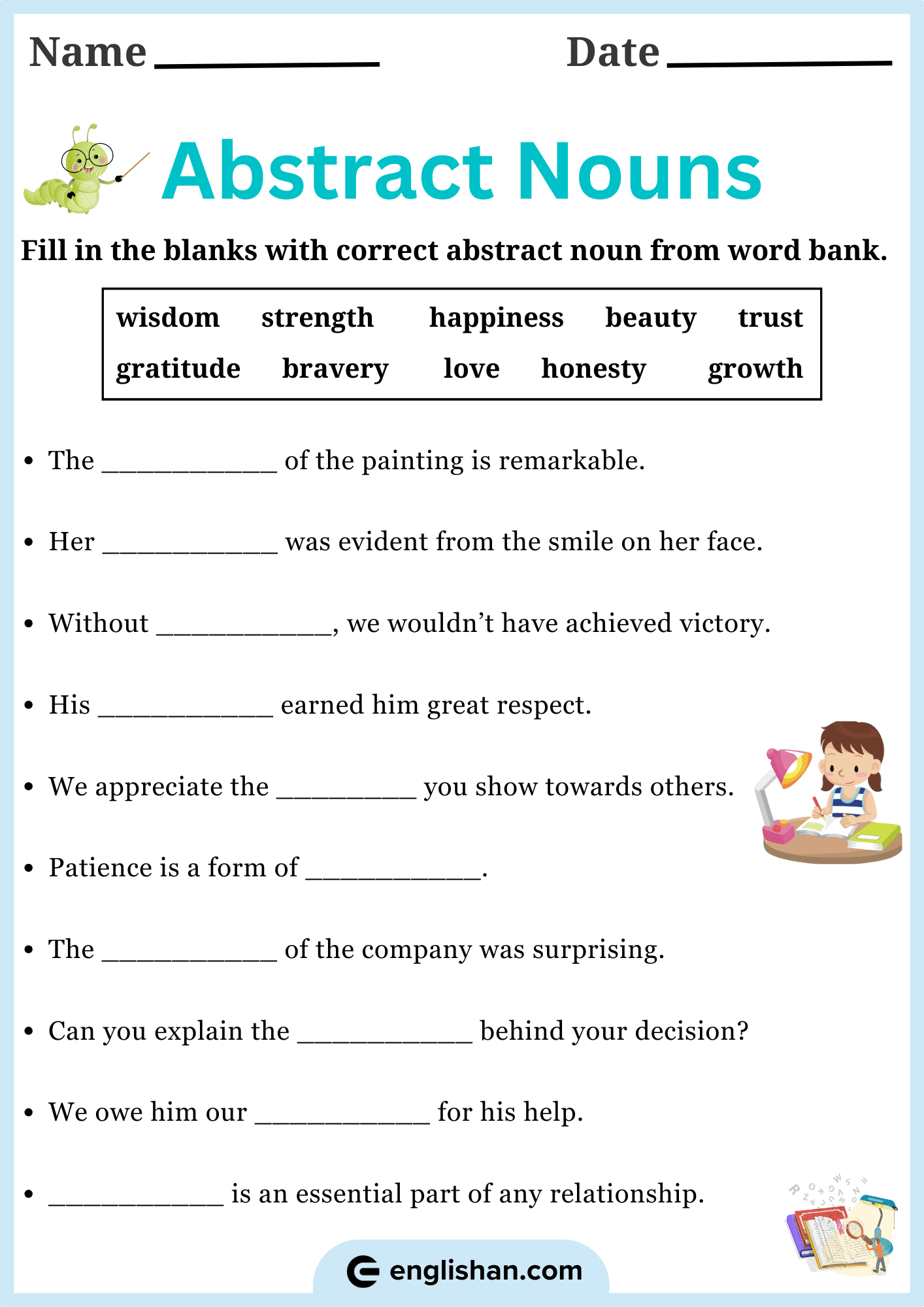 Abstract Noun Worksheets Abstract Noun Worksheets