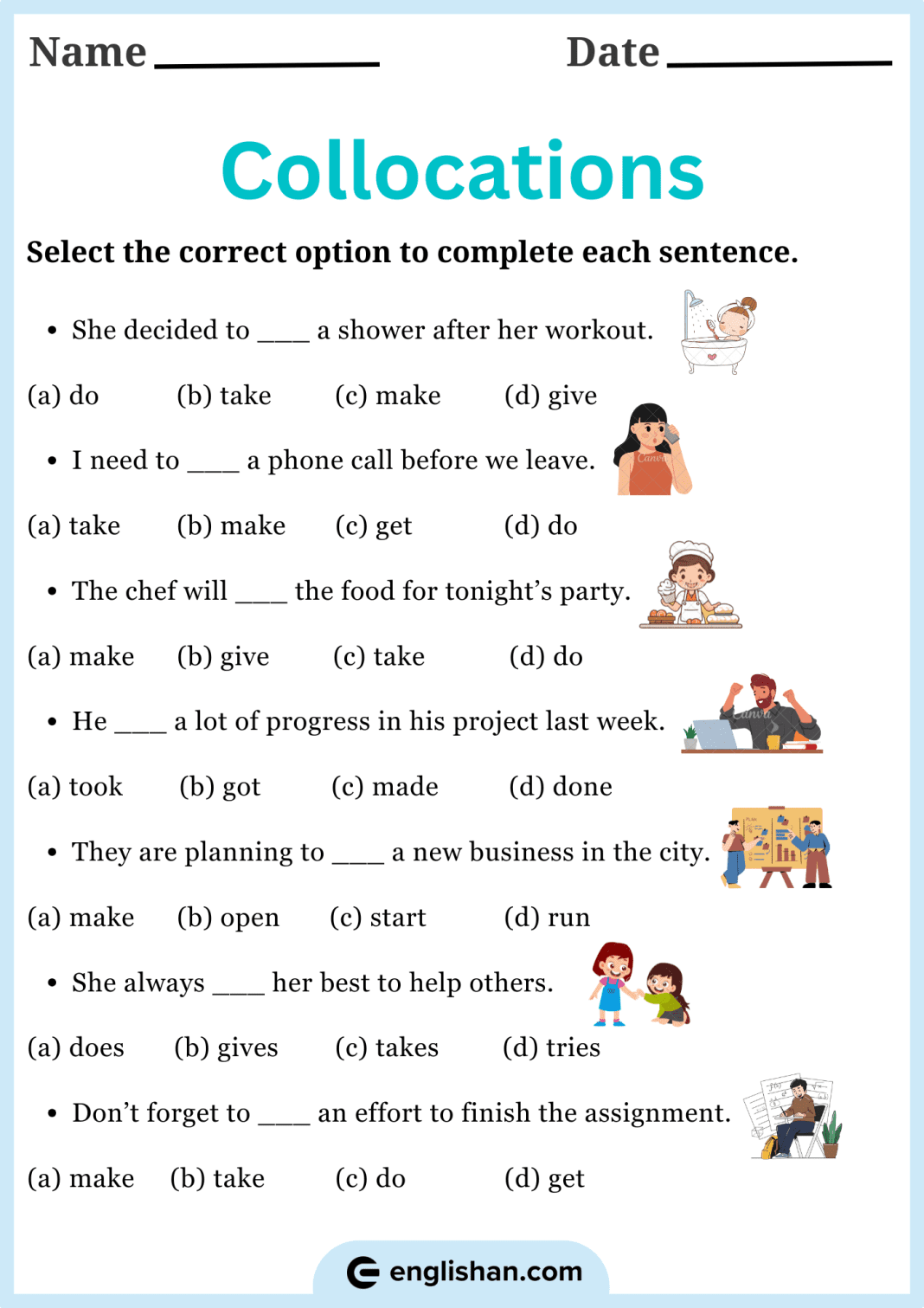 Collocations Worksheets with Answers • Englishan
