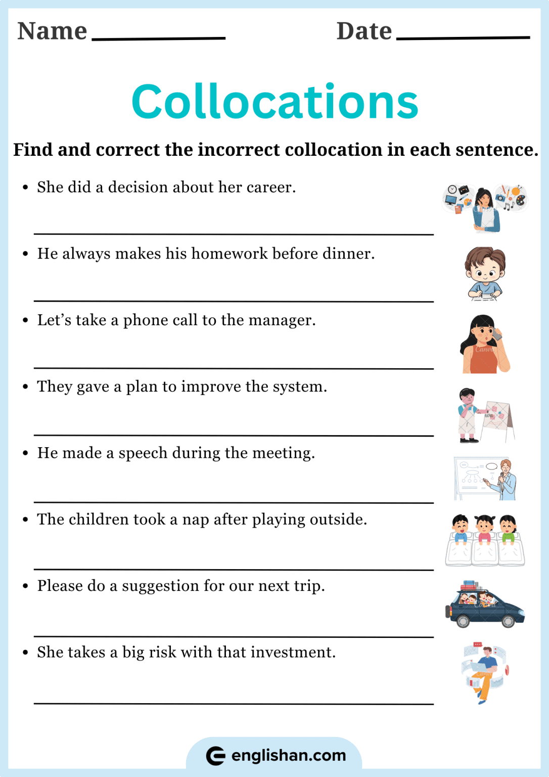 Collocations Worksheets with Answers • Englishan
