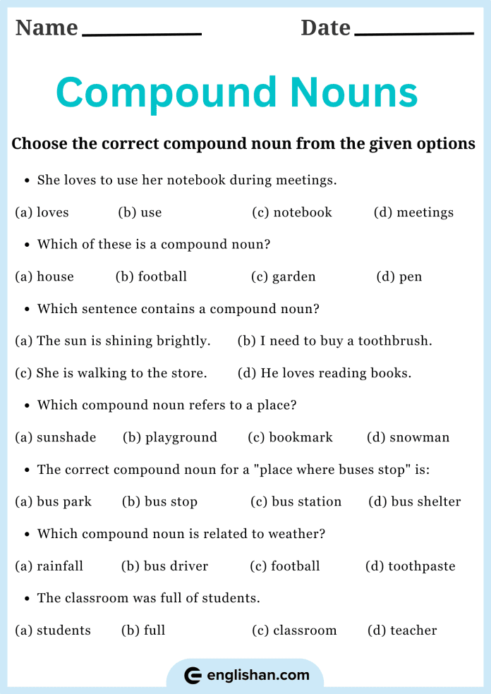 Compound Nouns Worksheets with Answers