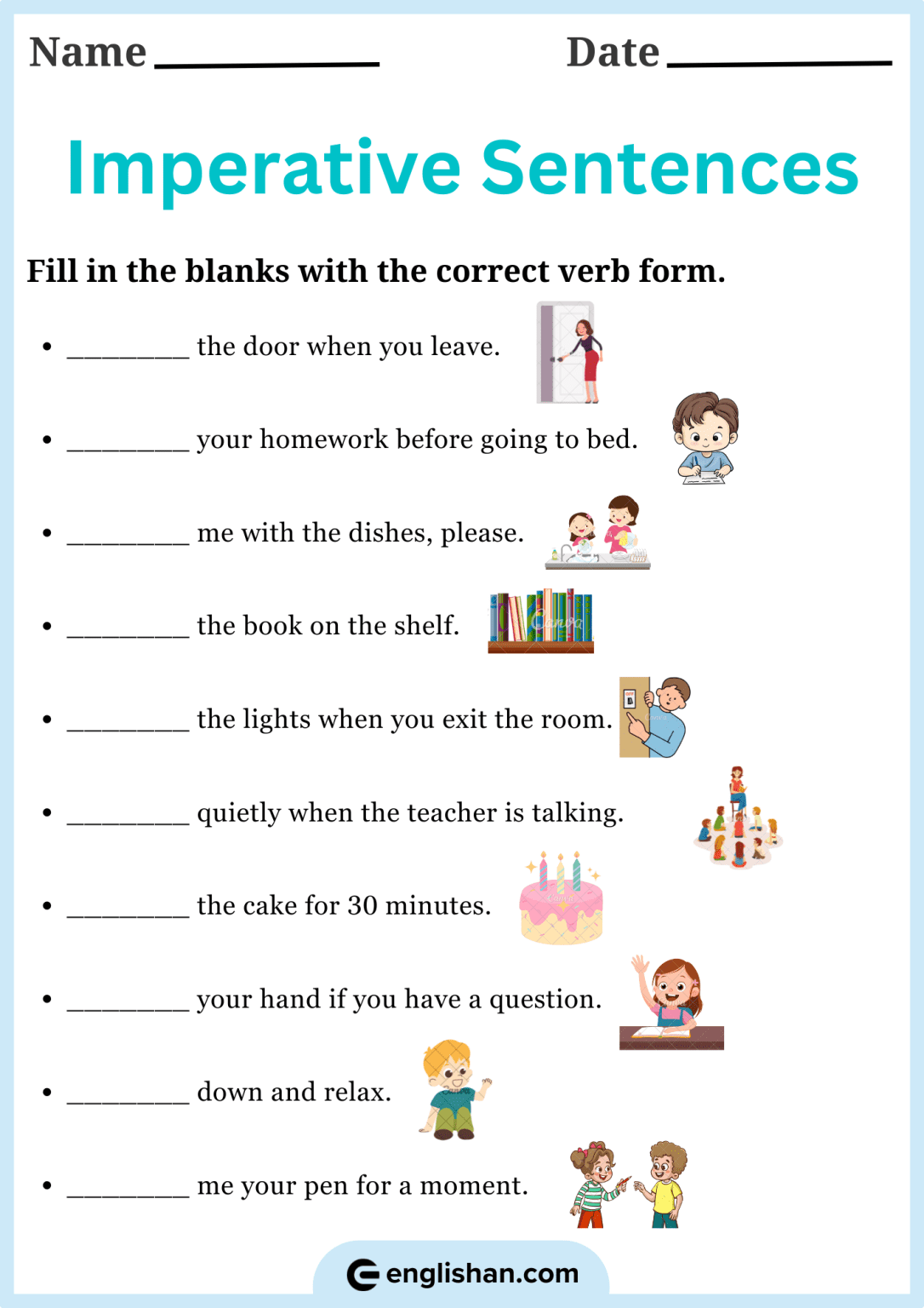 Imperative Sentences Worksheets with Answers