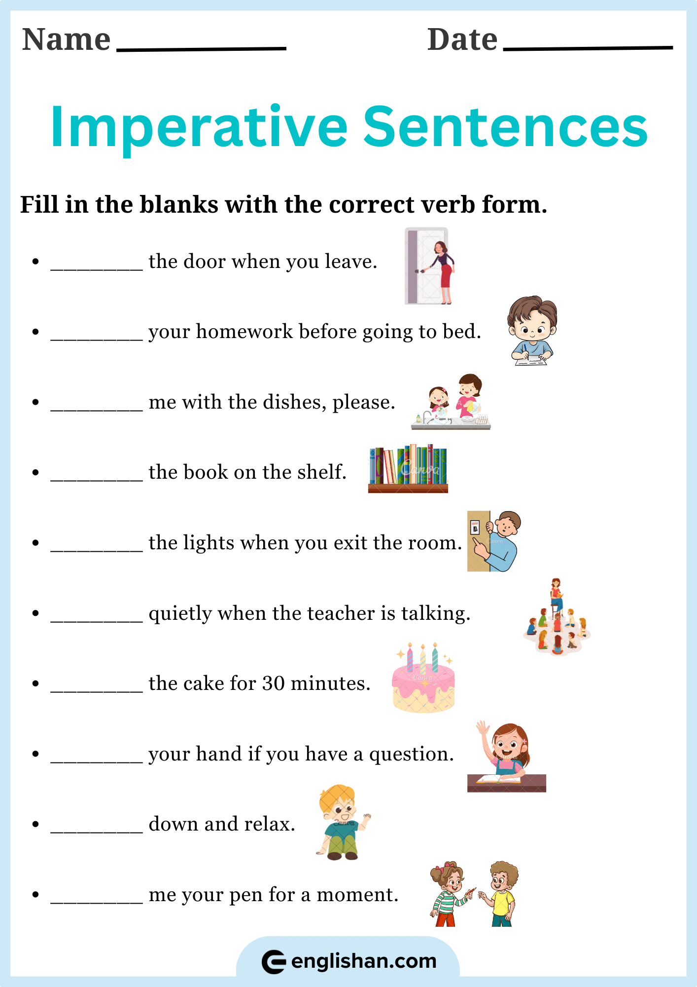 Imperative Sentences Worksheets with Answers Imperative Sentences Worksheets with Answers