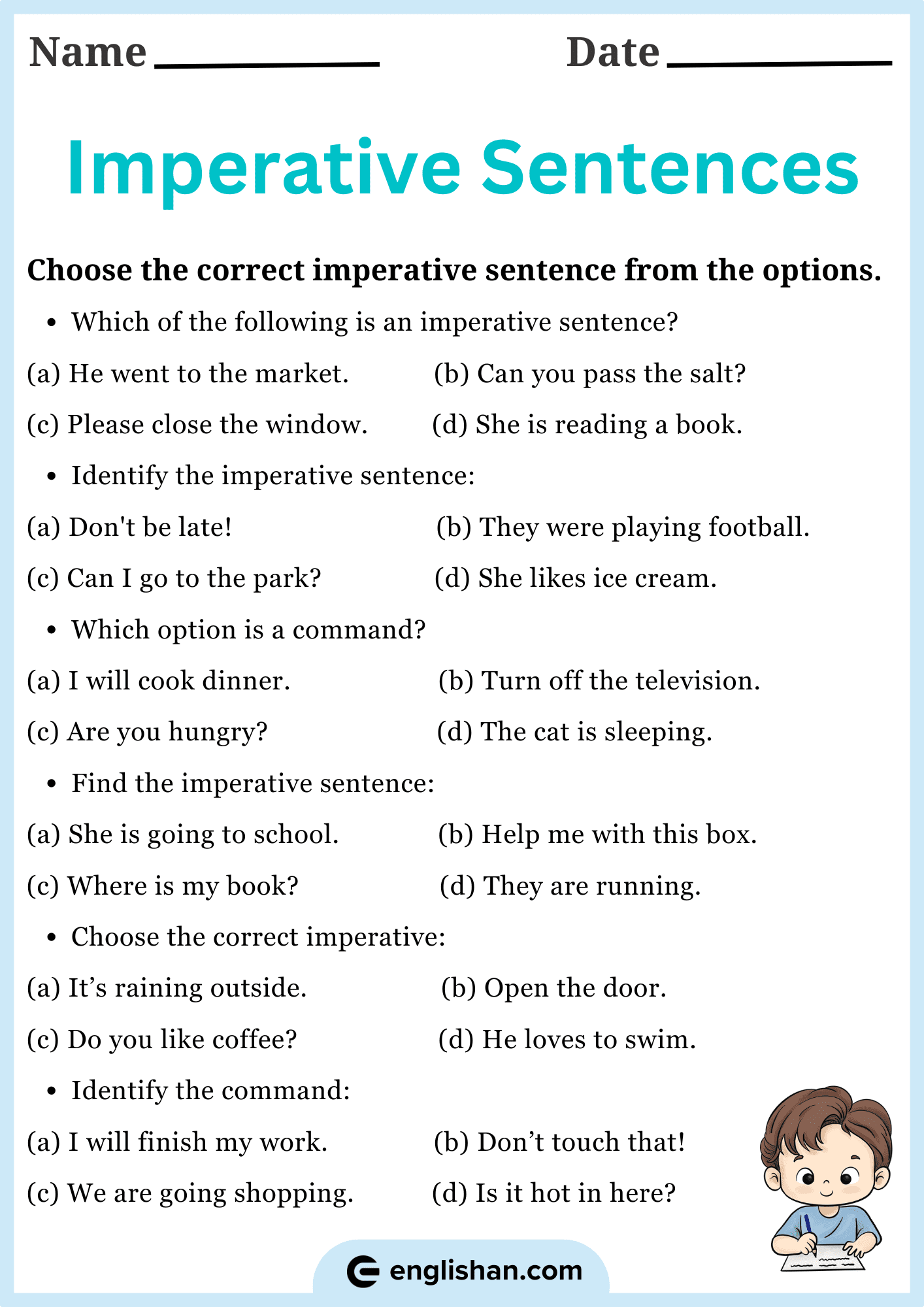 Imperative Sentences Worksheets with Answers Imperative Sentences Worksheets with Answers