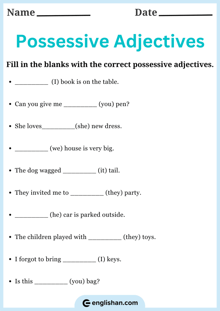 Possessive Adjectives Exercises with Answers