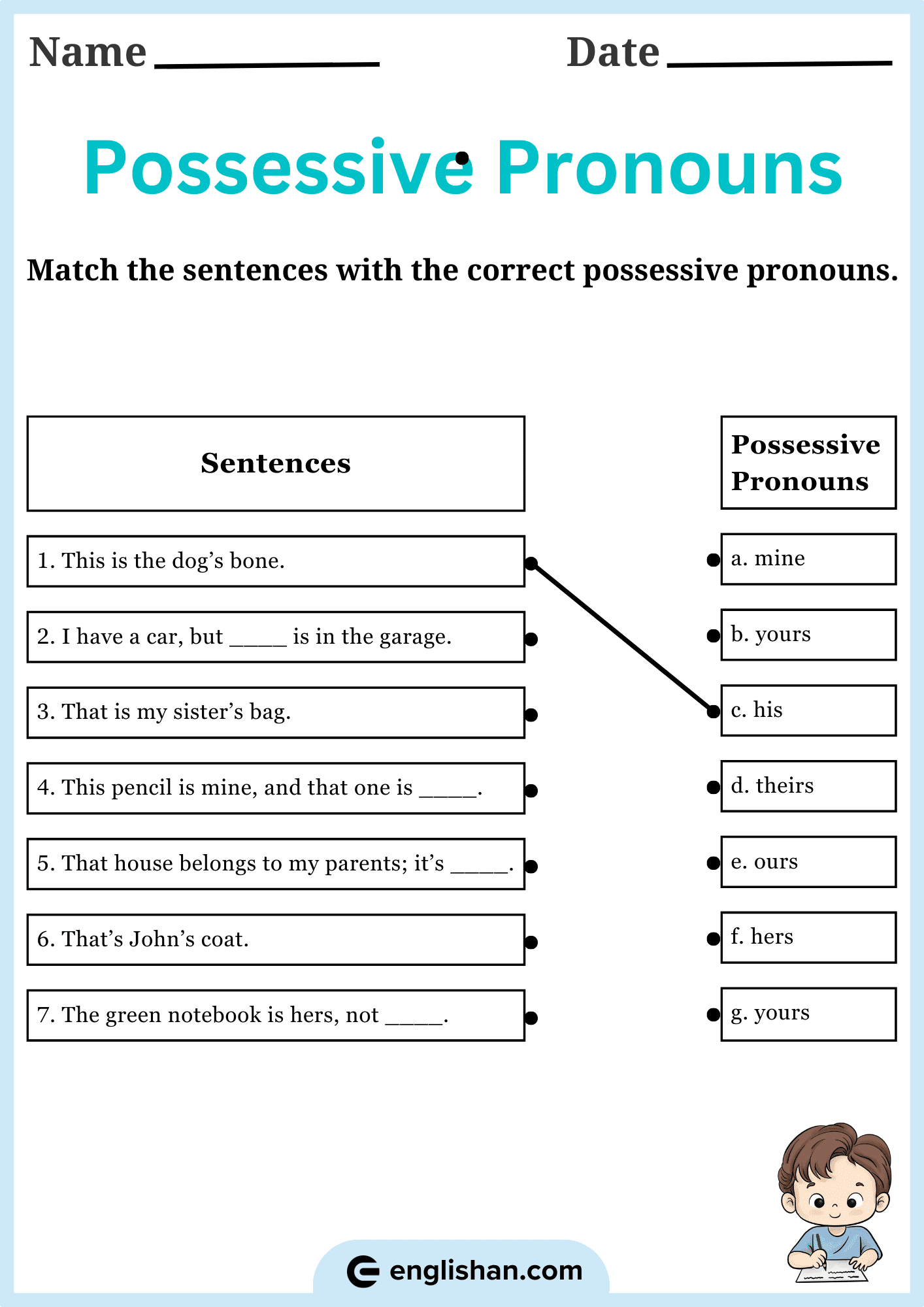 Possessive Pronouns Worksheets with Answers