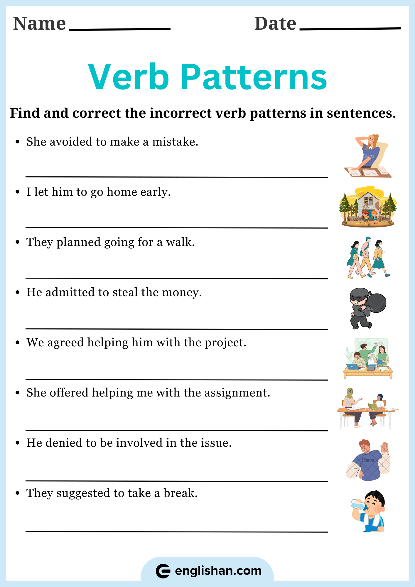 Verb Patterns Exercises With Answers