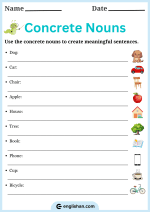 Concrete Nouns Worksheets with Answers
