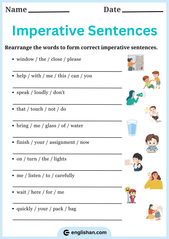 Imperative Sentences Worksheets with Answers