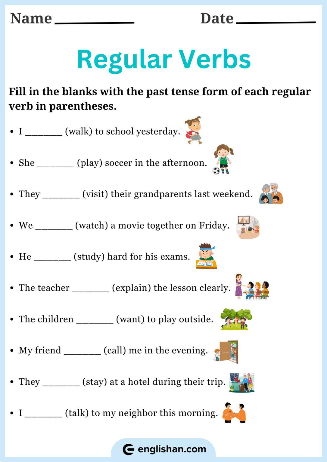 Regular Verbs Worksheets with Answers
