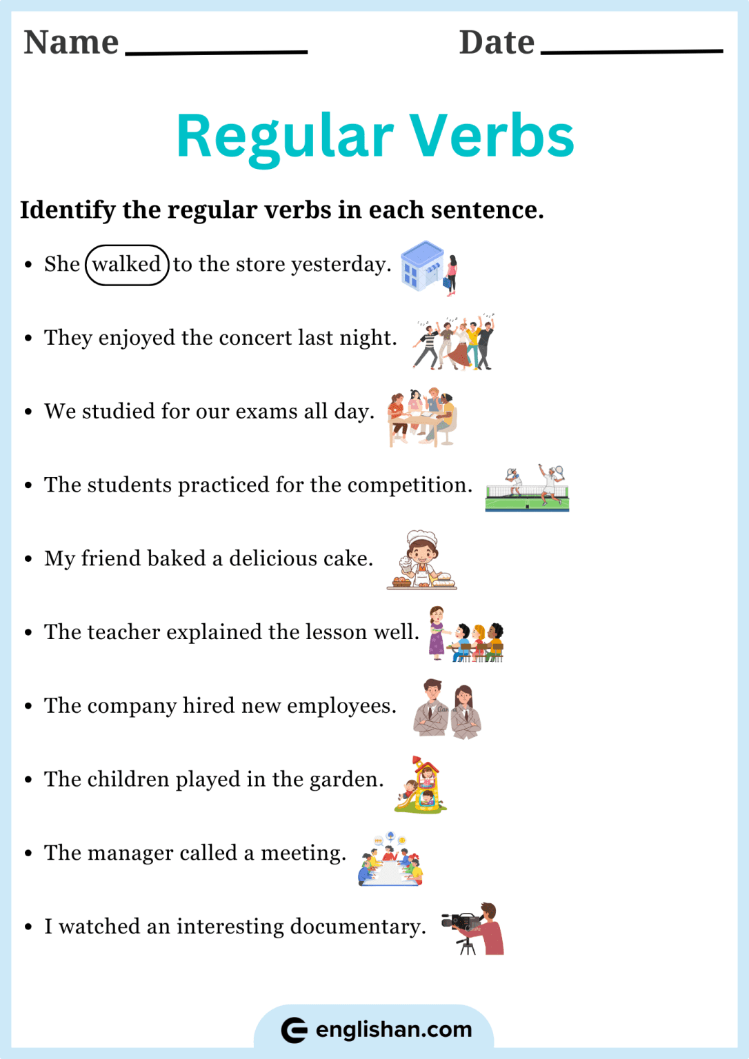 Regular Verbs Worksheets with Answers