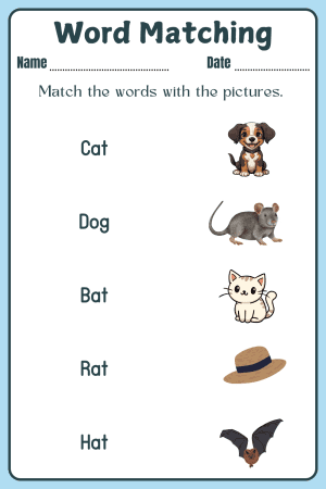 Word Matching Worksheets PDF - Easy to Download and Print