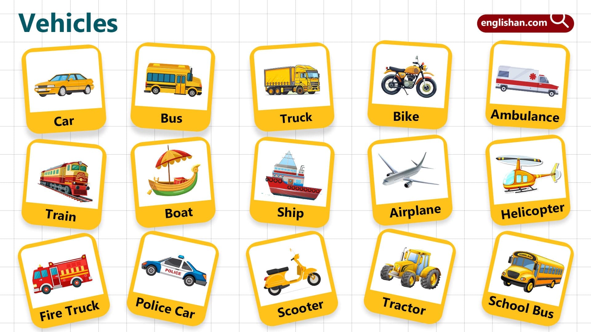 Vehicles Names for Kids: Fun Words for Little Learners • Englishan