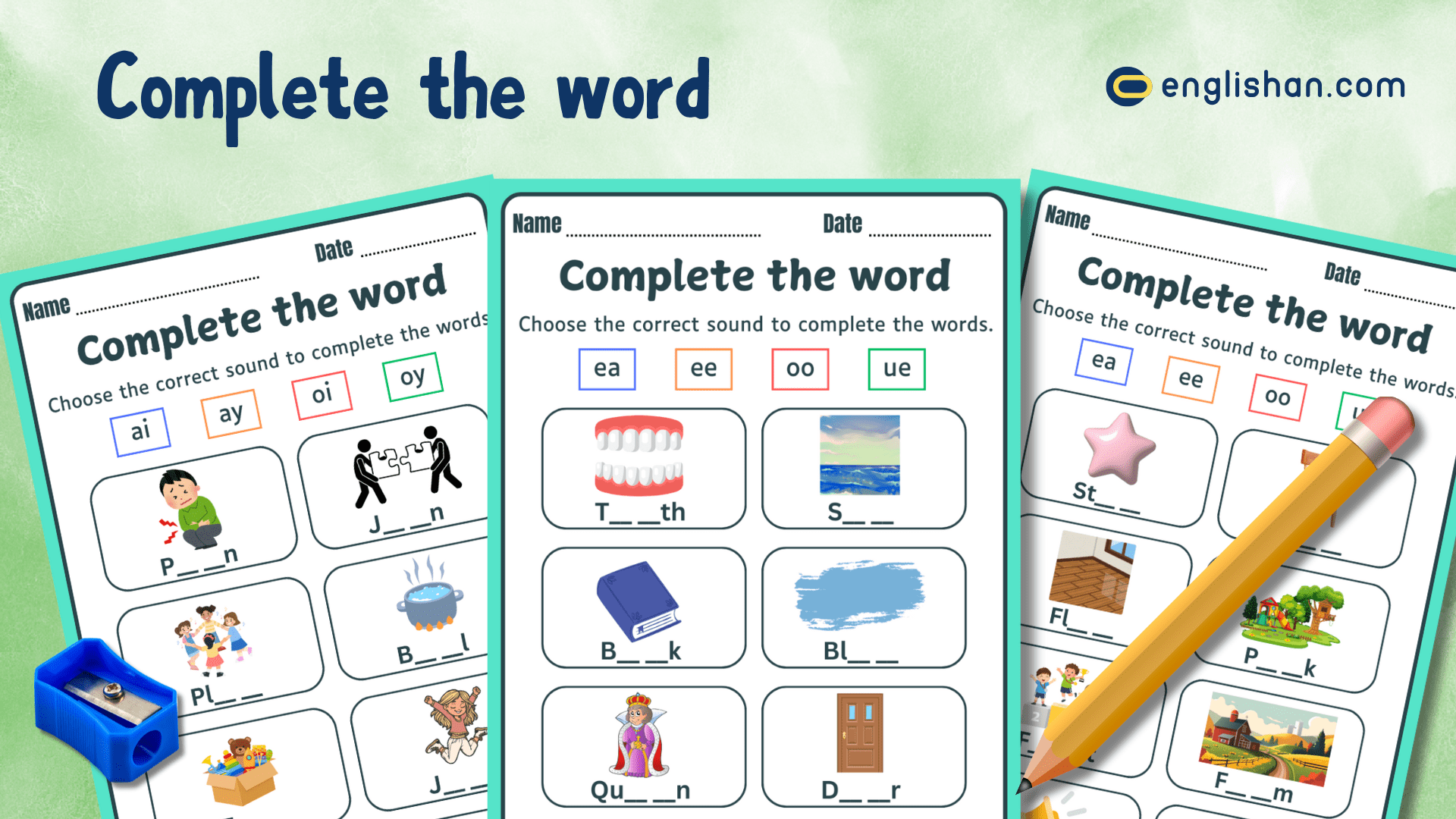 Complete the Words Using Vowel Sounds Worksheets PDF