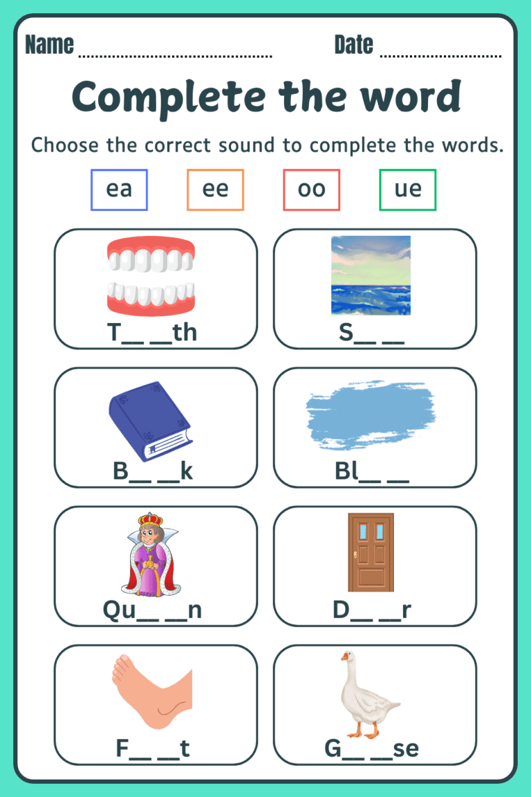 Complete the Words Using Vowel Sounds Worksheets PDF