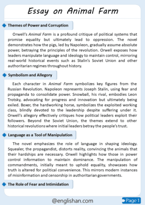 Animal Farm Essay – 10 Lines, 250 Words, and 500 Words