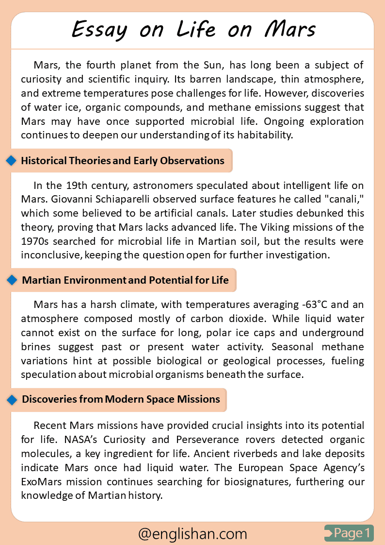 Essay on Life on Mars – Free Printable PDF & Images