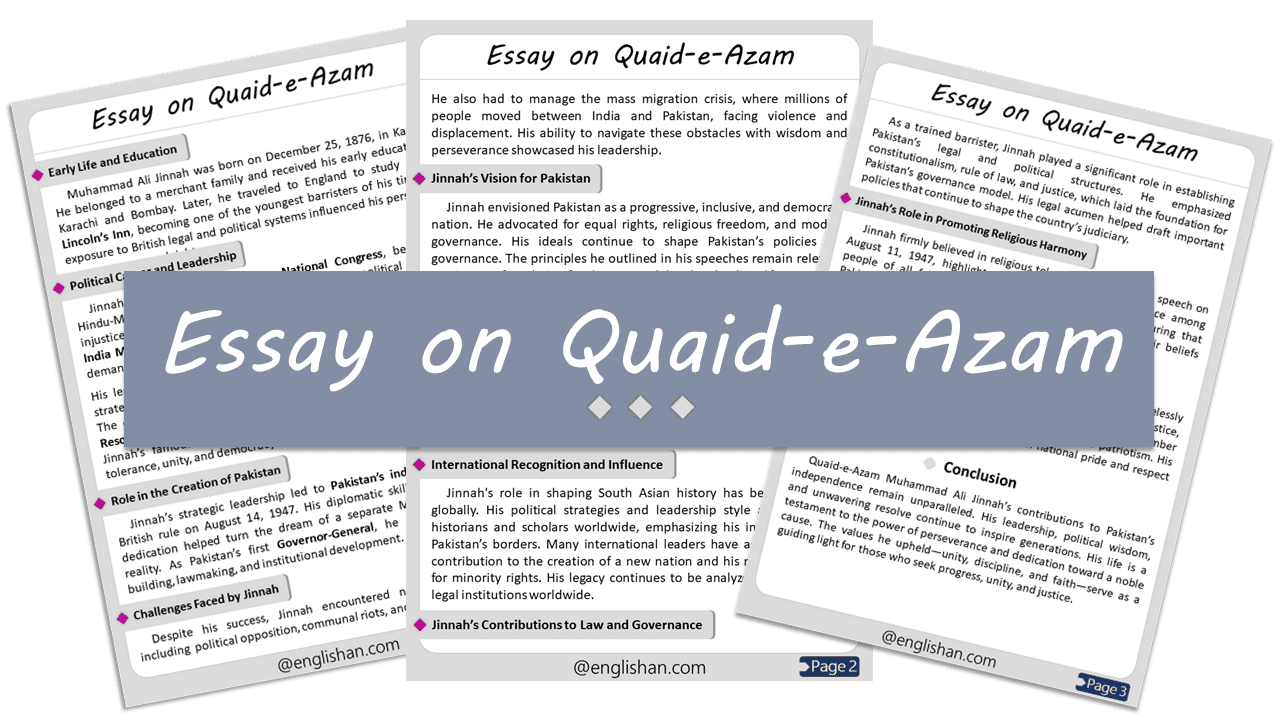 Quaid-e-Azam Muhammad Ali Jinnah Essay with Free PDF