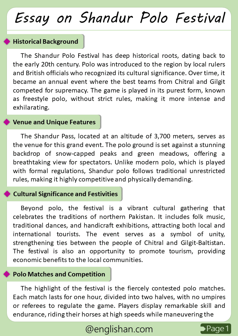 Shandur Polo Festival Essay – 10 Lines, and 500 Words