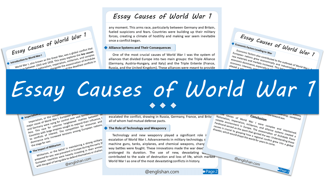 Causes of World War 1 Essay – 10 Lines, and 500 Words