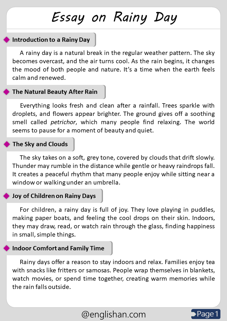 Rainy Day Essay – 10 Lines, 250 Words, and 500 Words
