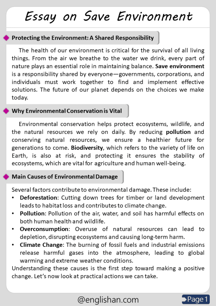 Save Environment Essay – 10 Lines, 250 Words, and 500 Words