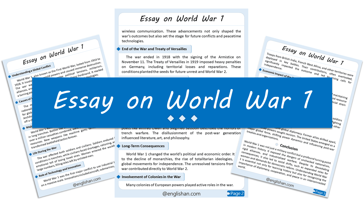 World War 1 Essay – 10 Lines, 250 Words, and 500 Words