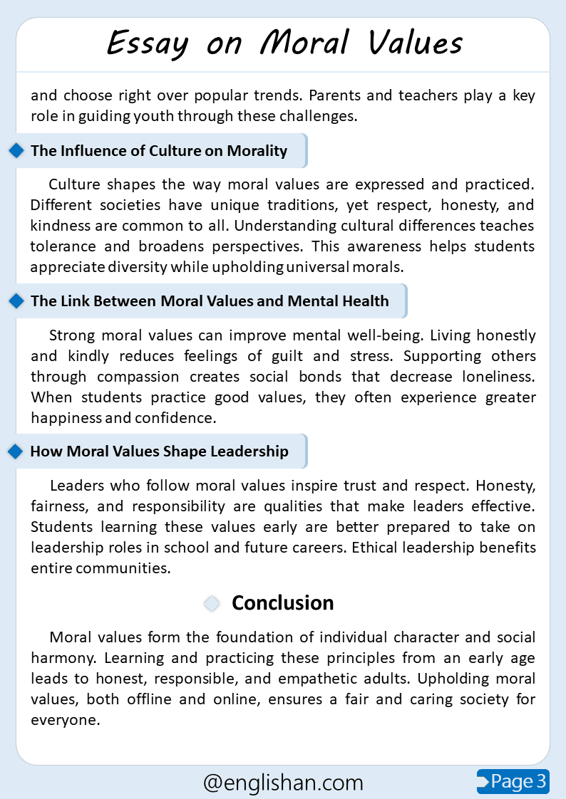 Moral Values Essay – 10 Lines, 250 Words, and 500 Words