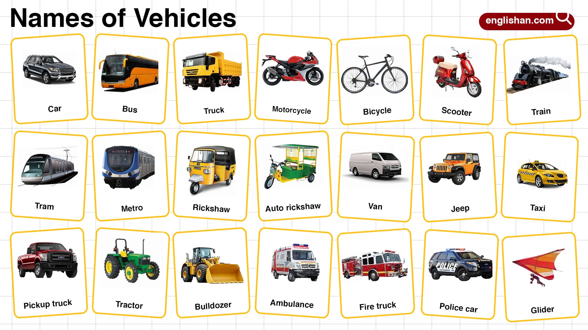 Names of Vehicles in English with their Pictures