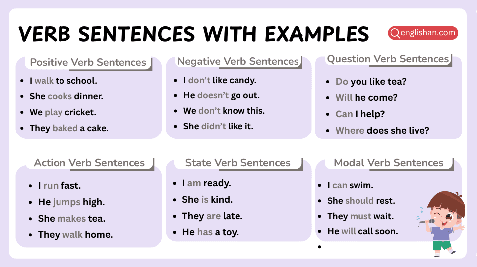 Verb Sentences in English – Complete Usage Examples