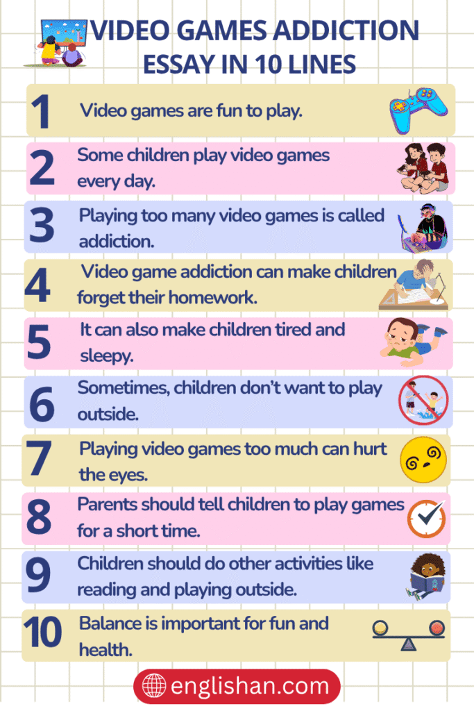Video Games Addiction Essay – 10 Lines and 500 Words