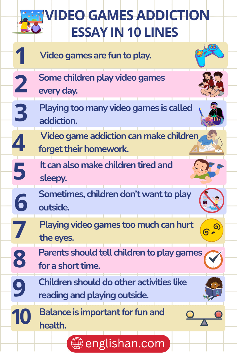 Video Games Addiction Essay – 10 Lines and 500 Words