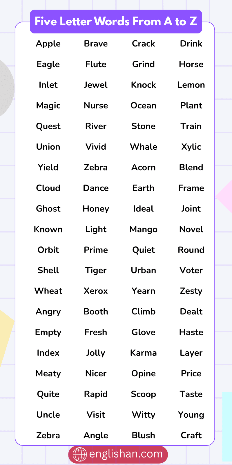 Five Letter Words: Ultimate List of 4000+ Words • Englishan
