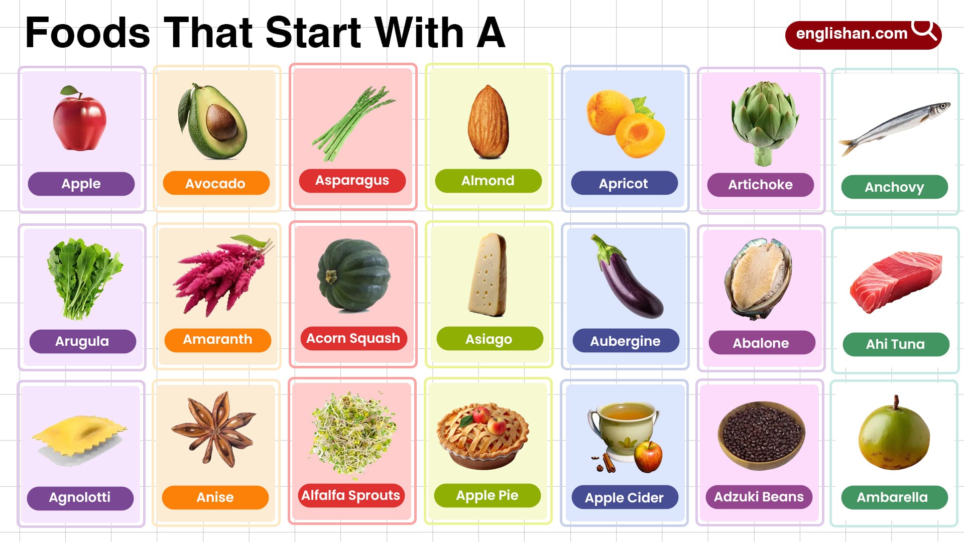 List of 90 Foods That Start With A with their Pictures