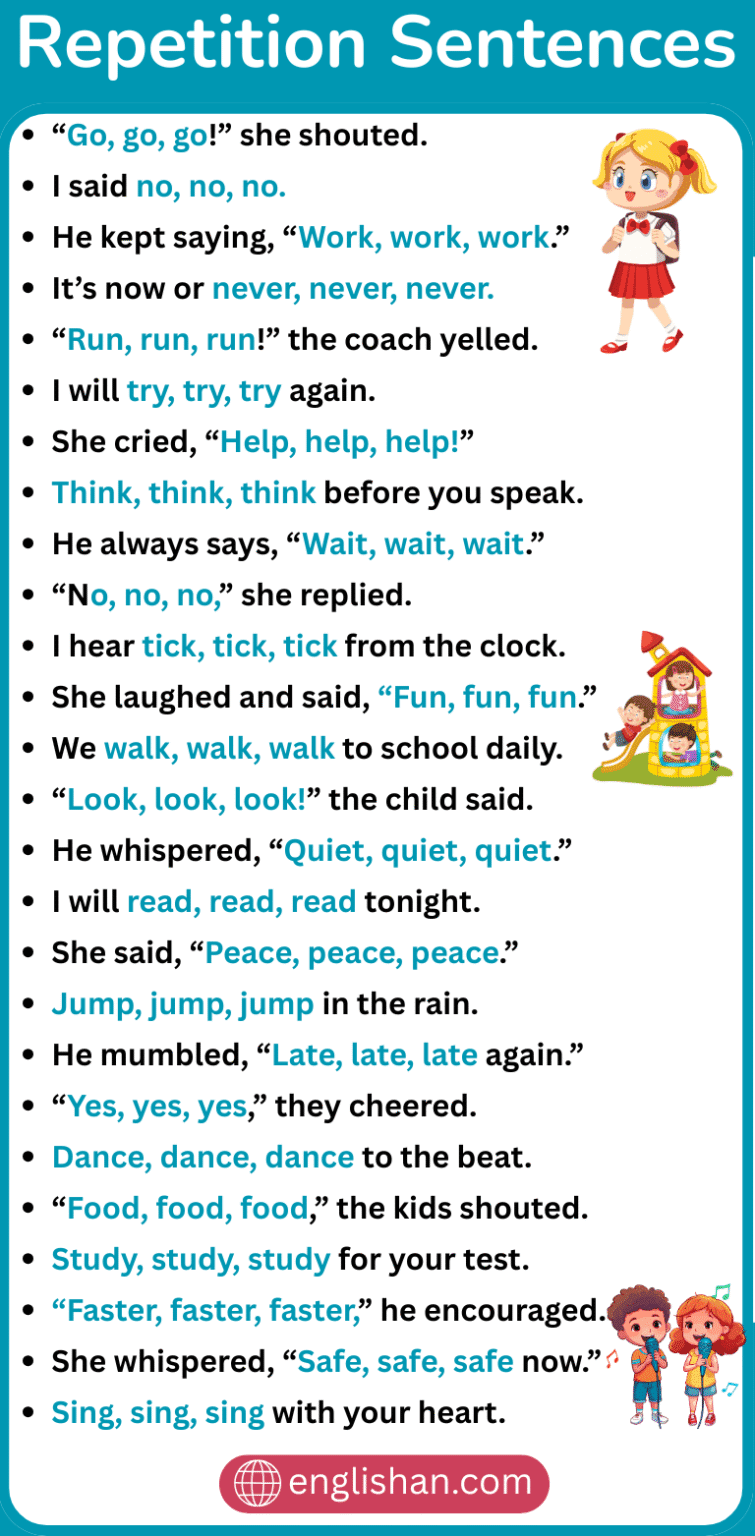 Useful Repetition Examples In Sentences: 100 Complete List