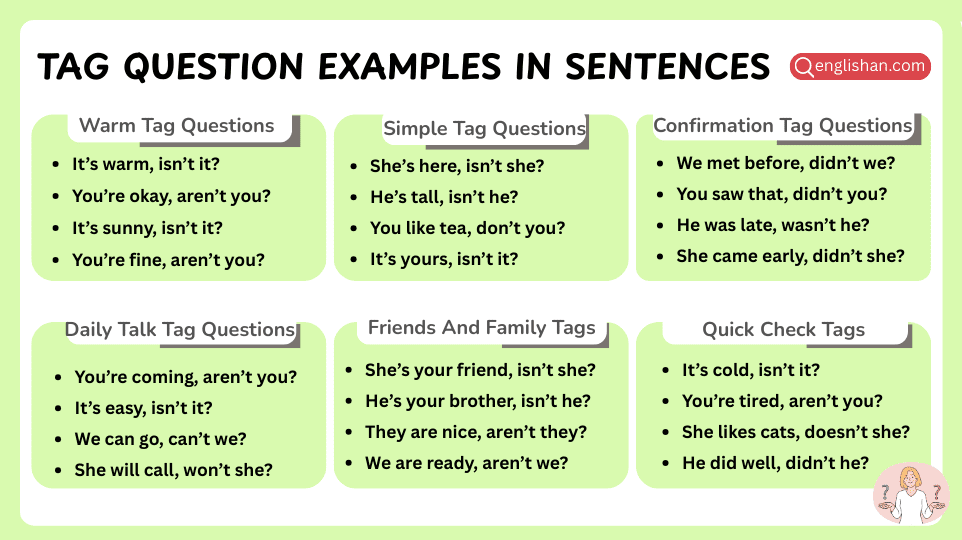 100 Comprehensive Tag Question Sentences List
