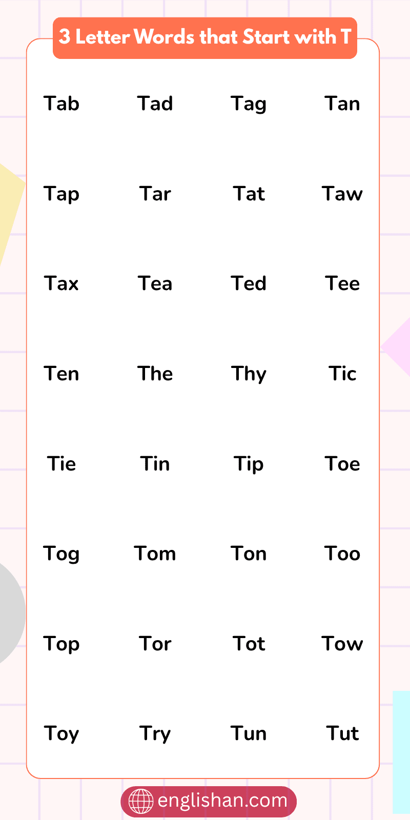 3 Letter Words Starting With T – 200+ Word List