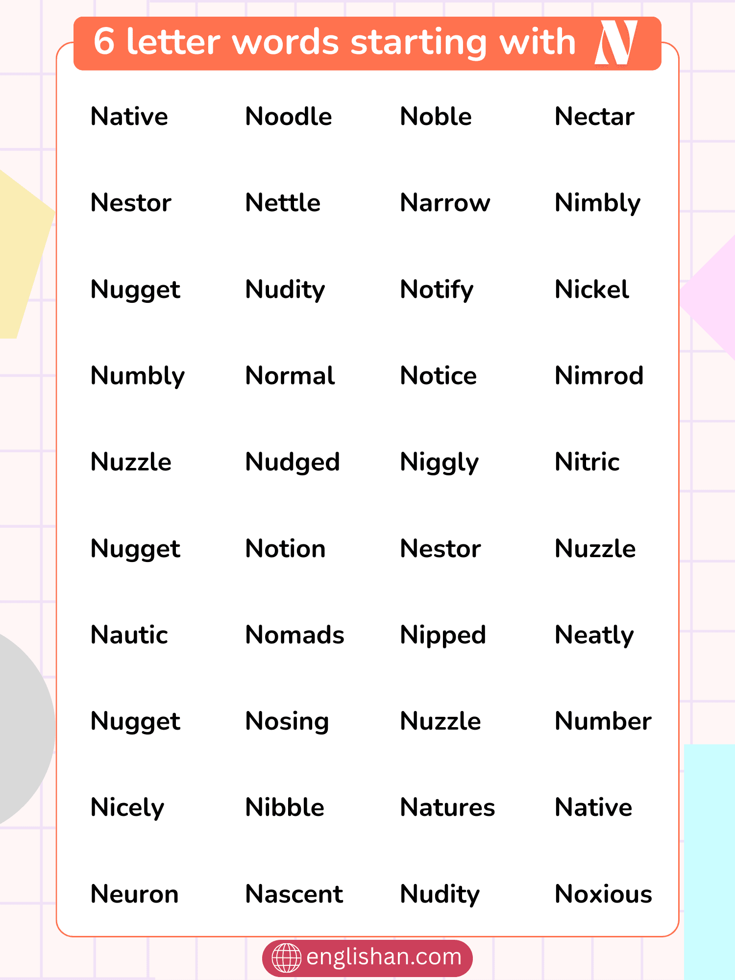 6 Letter Words Starting with N – Full 97 Word List