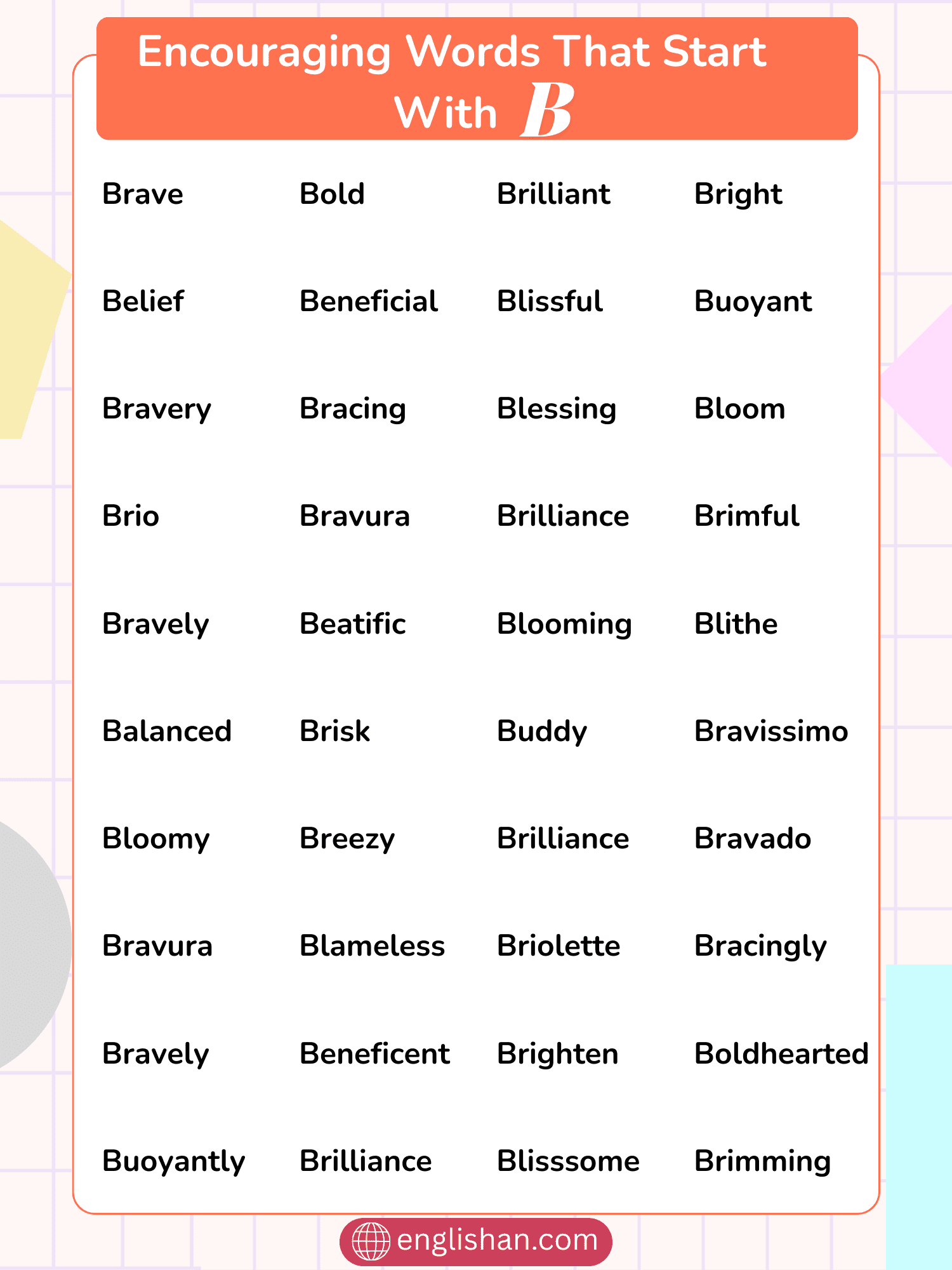 Encouraging Words That Start With B – Complete 100 Words List
