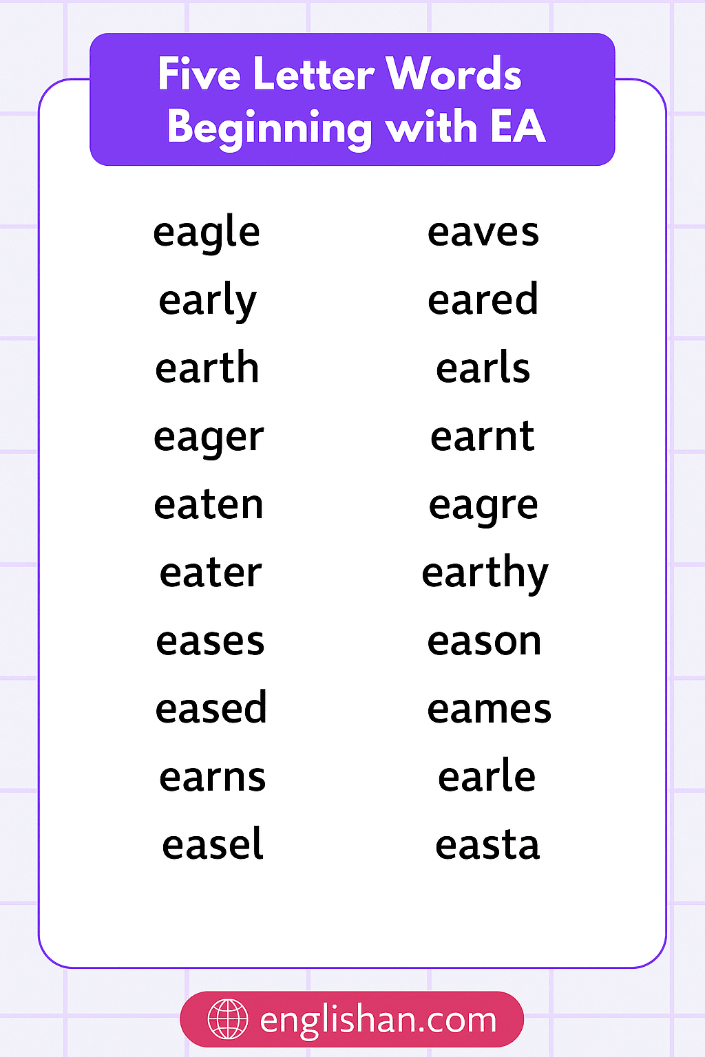 70 Five Letter Words Beginning with EA - Complete List