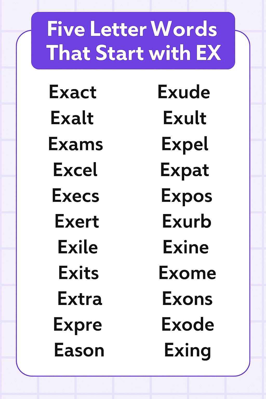 75 Five Letter Words That Start With EX Extensive List 75 Five Letter Words That Start With EX Extensive List